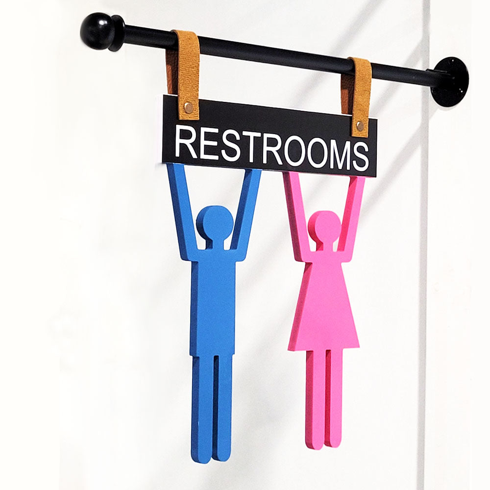Hanging Washroom Sign Bundle – Double-Sided Restroom Sign for Business ...